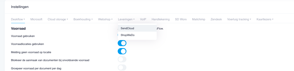 Sendcloud koppelen – Deskflow