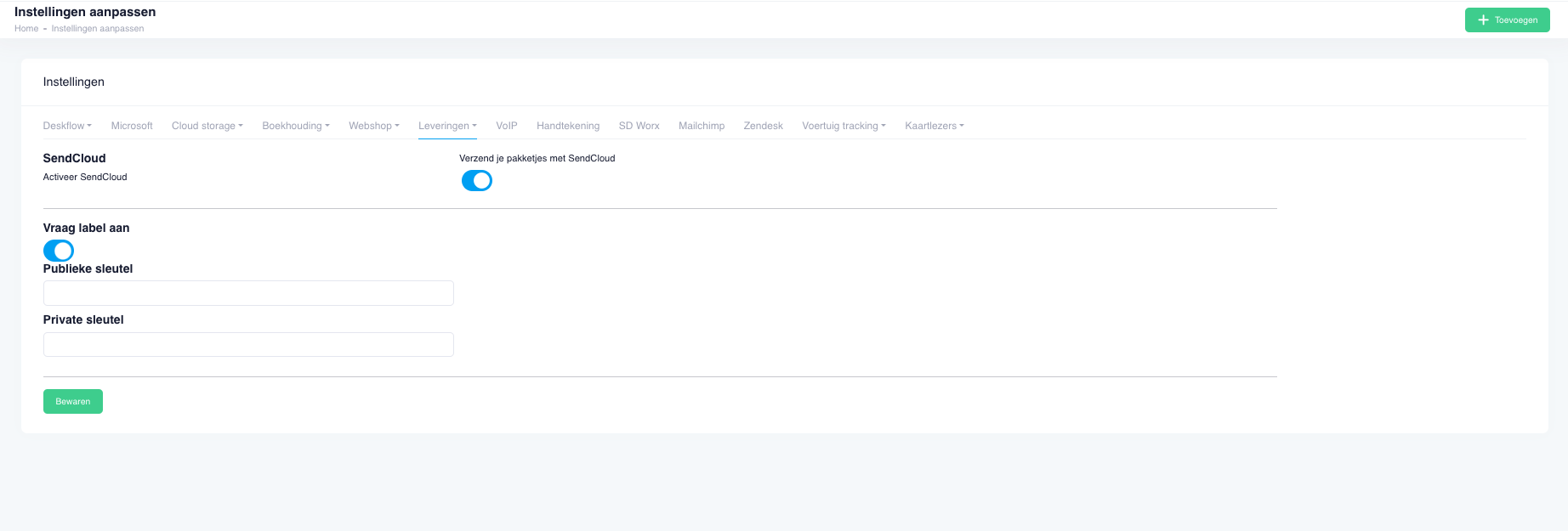 Sendcloud koppelen – Deskflow